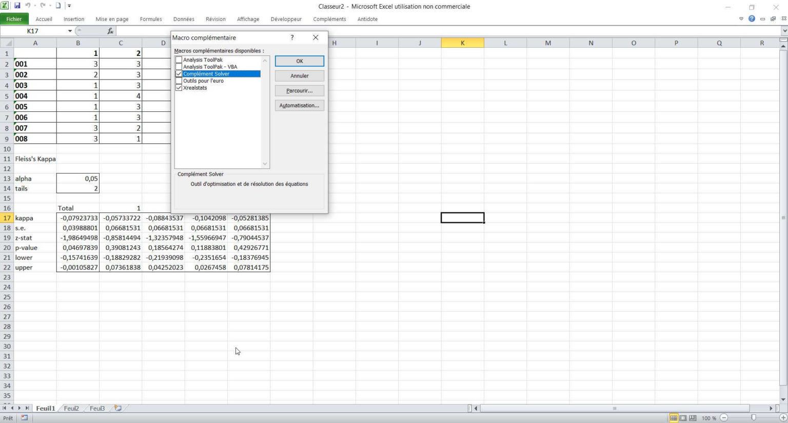 Faire un kappa de Fleiss sur Excel - Michaël Val, Ostéopathe D.O. à Brunoy